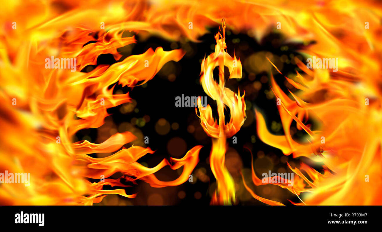 dollar sign and fire flames Stock Photo - Alamy
