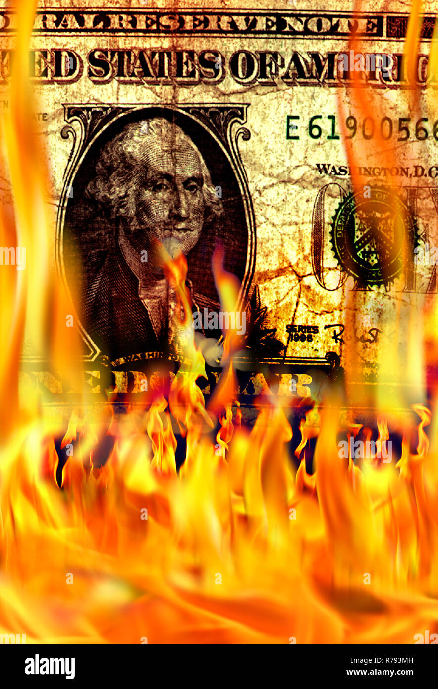 dollar bill and fire flames Stock Photo - Alamy