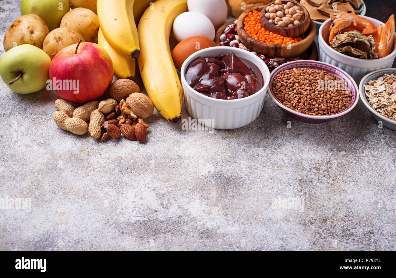 Healthy product sources of iron Stock Photo - Alamy