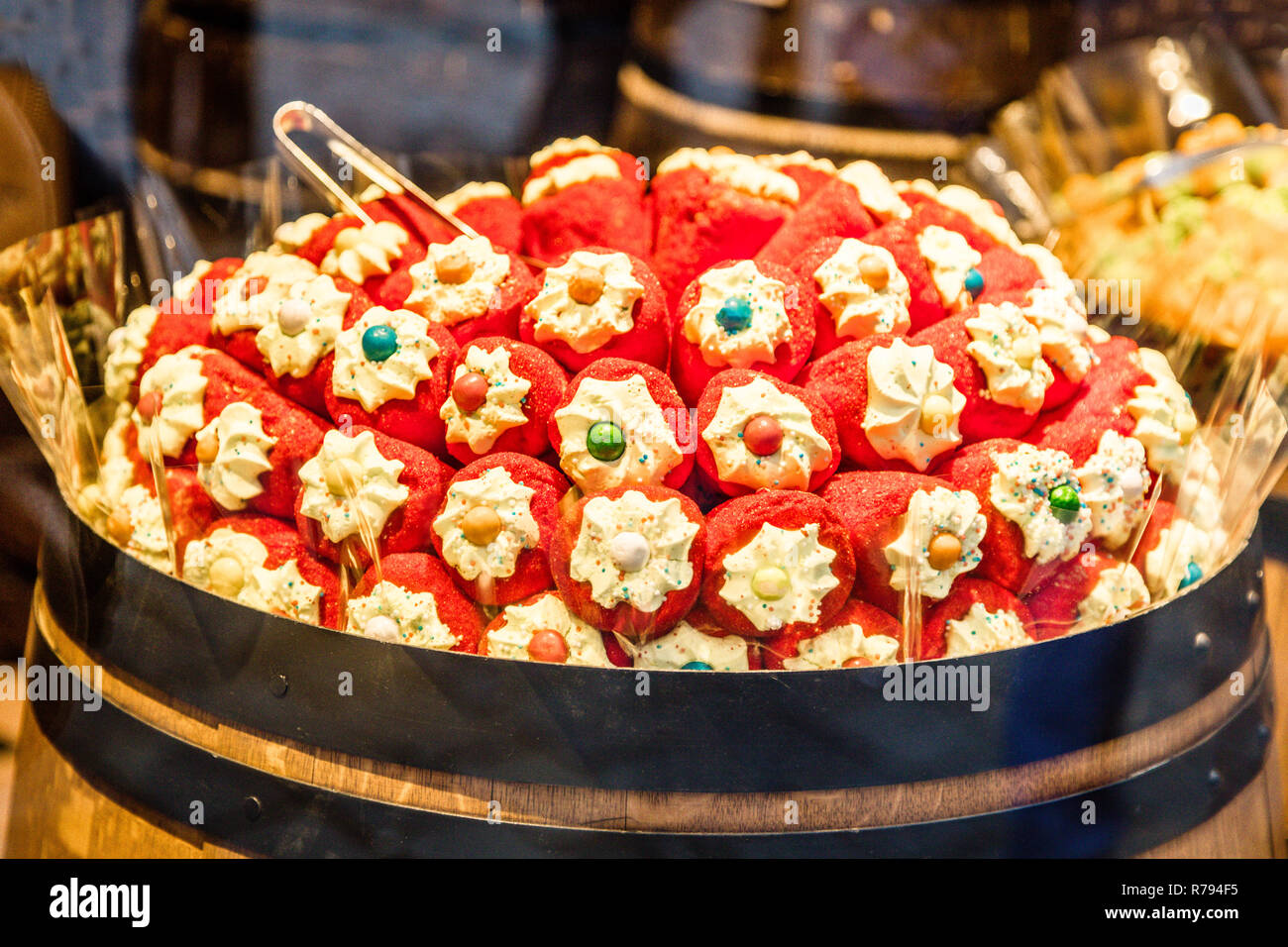 Colorful sweets display in Christmas candy shops, Prague, Czech ...