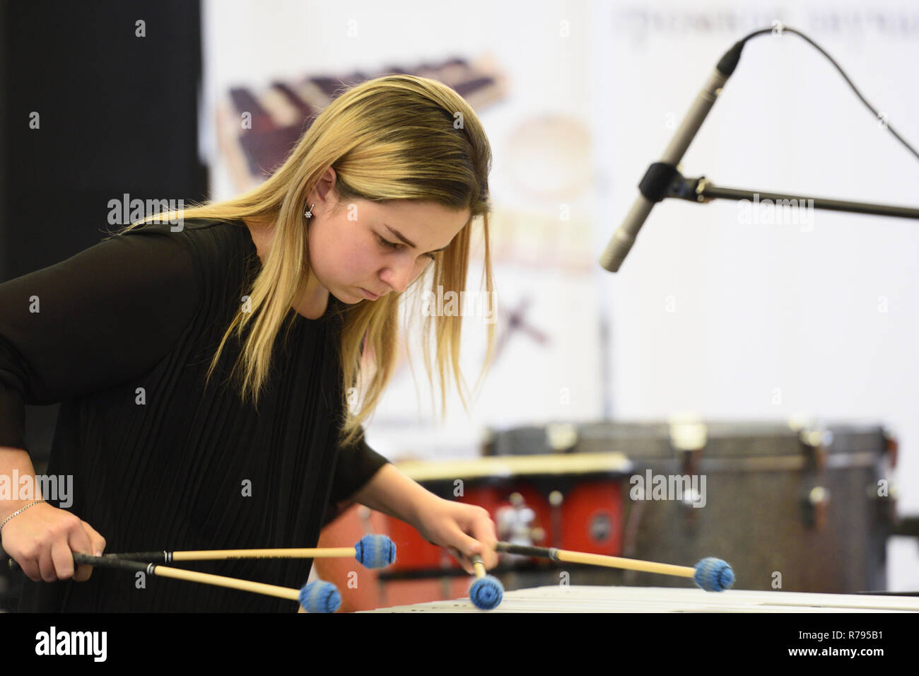 St. Petersburg, Russia - November 29, 2018: Musician playing vibraphone ...