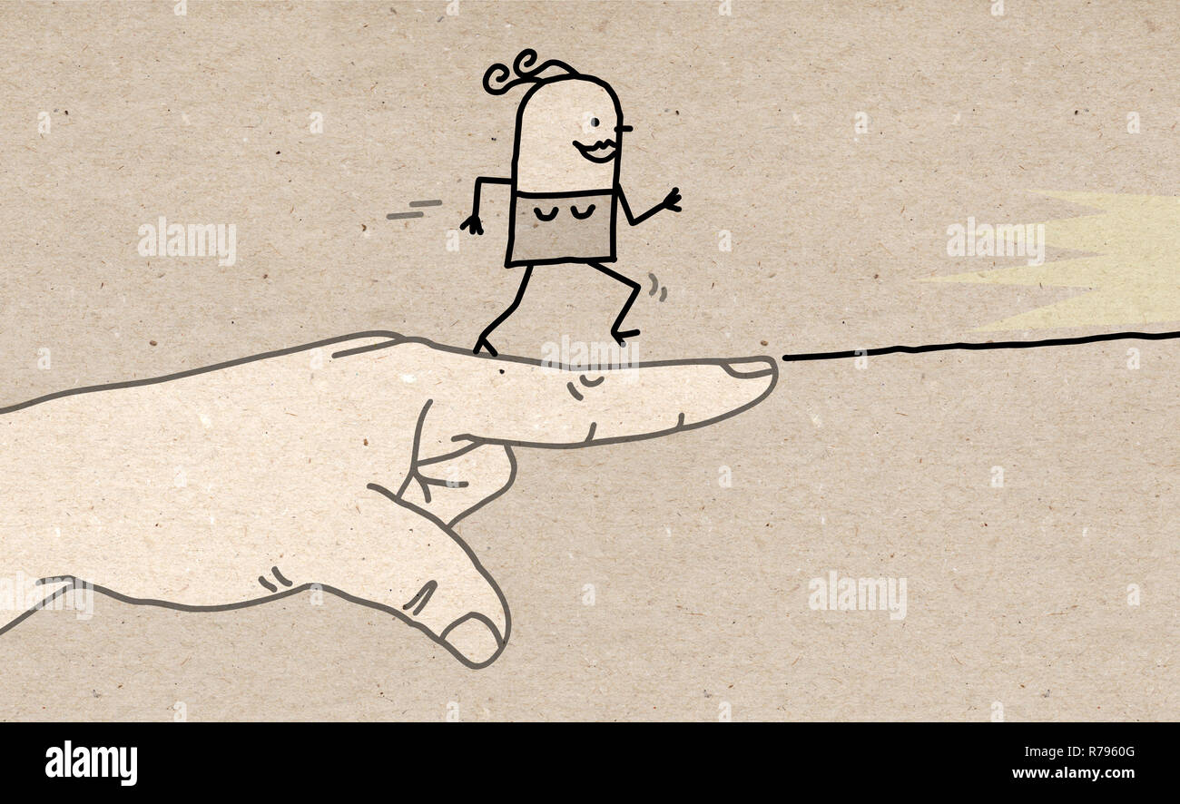 Big Hand with Cartoon Character - Go Sign and Running Woman ...