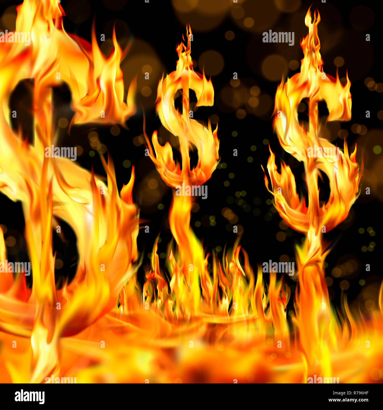 dollar sign and fire flames Stock Photo - Alamy