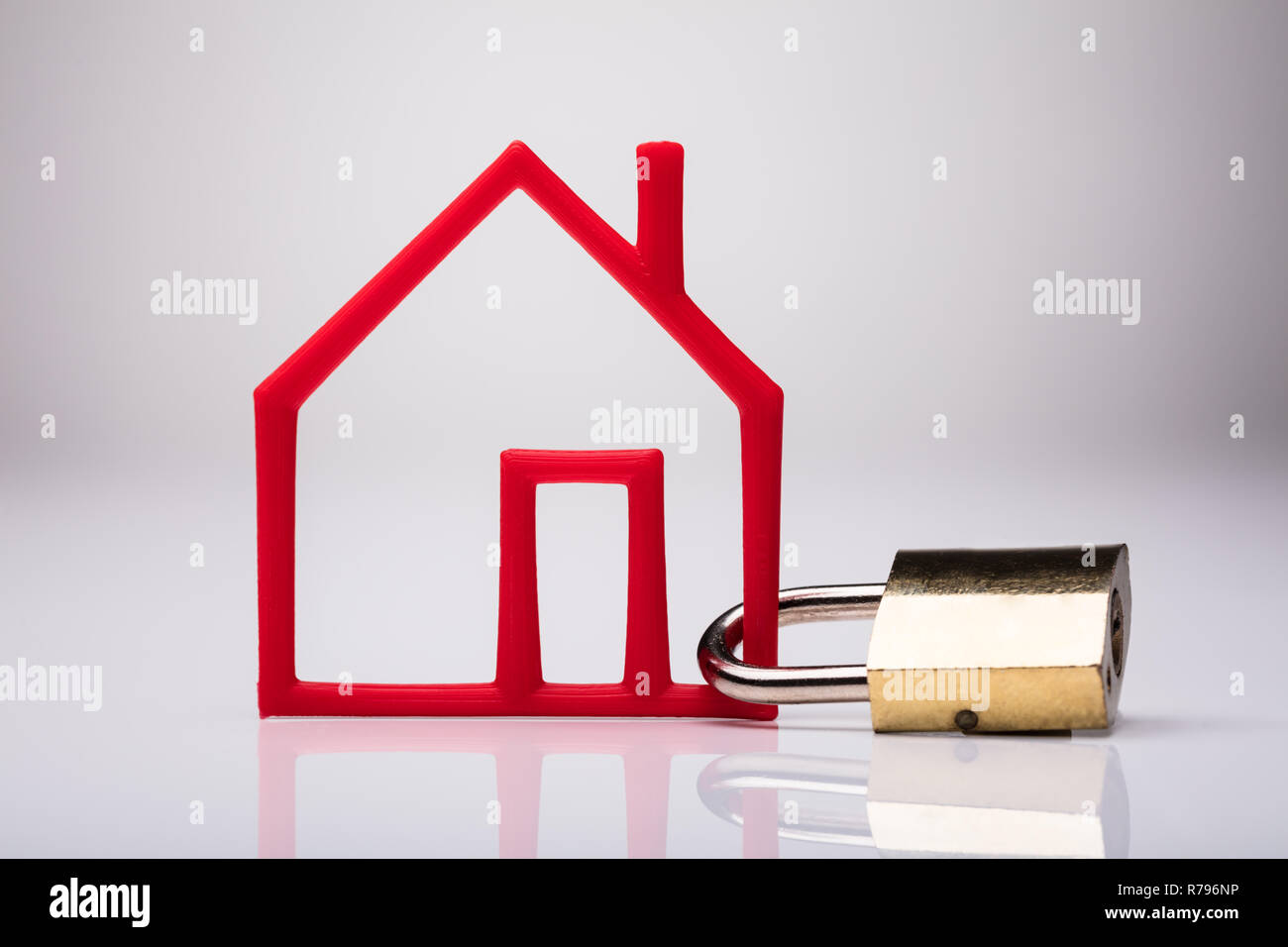 Outline Of Red House Locked With Using Keypad Lock Stock Photo - Alamy