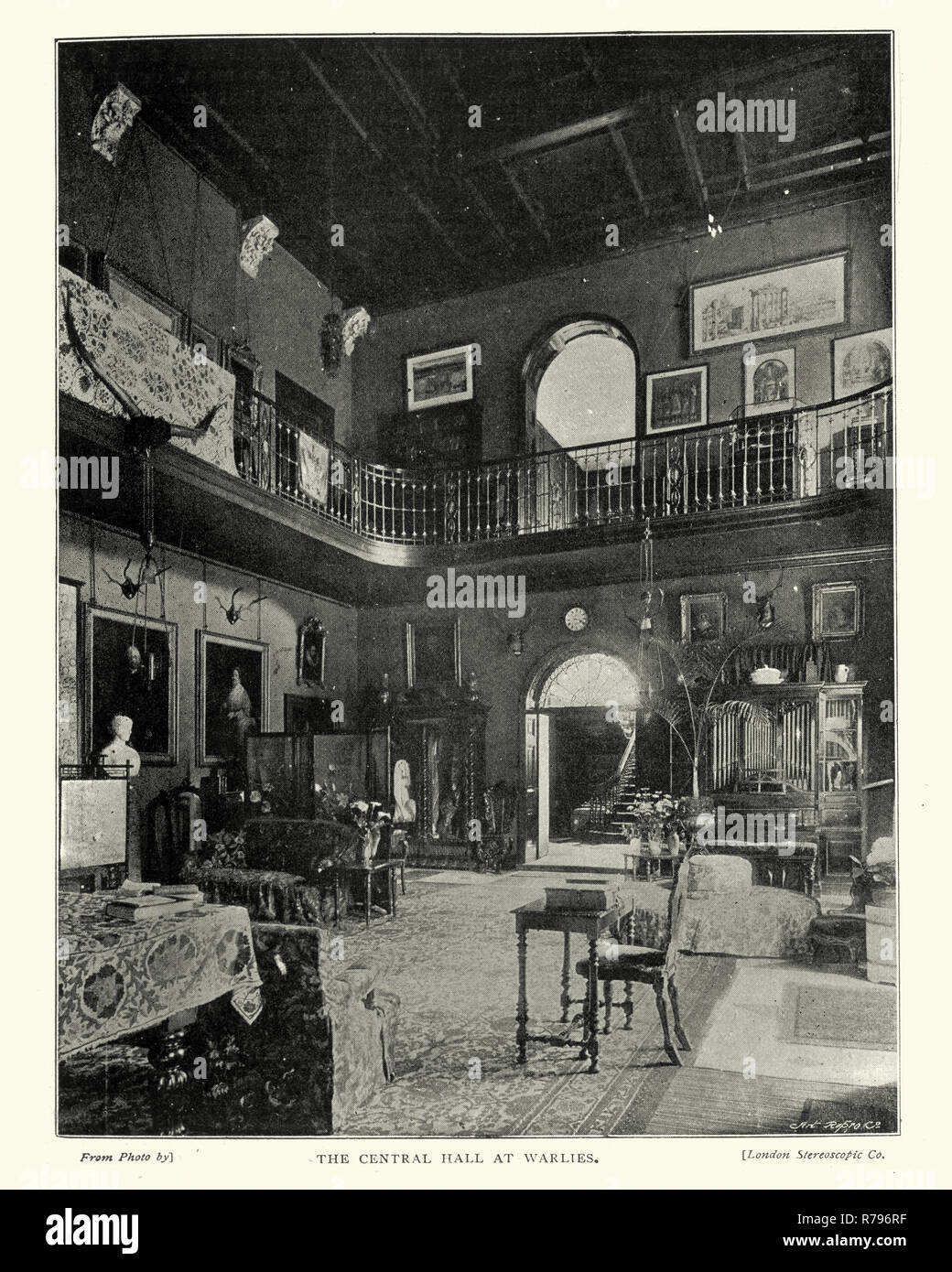 Victorian interior design, Central Hall at Warlies House, Essex, 1890s ...