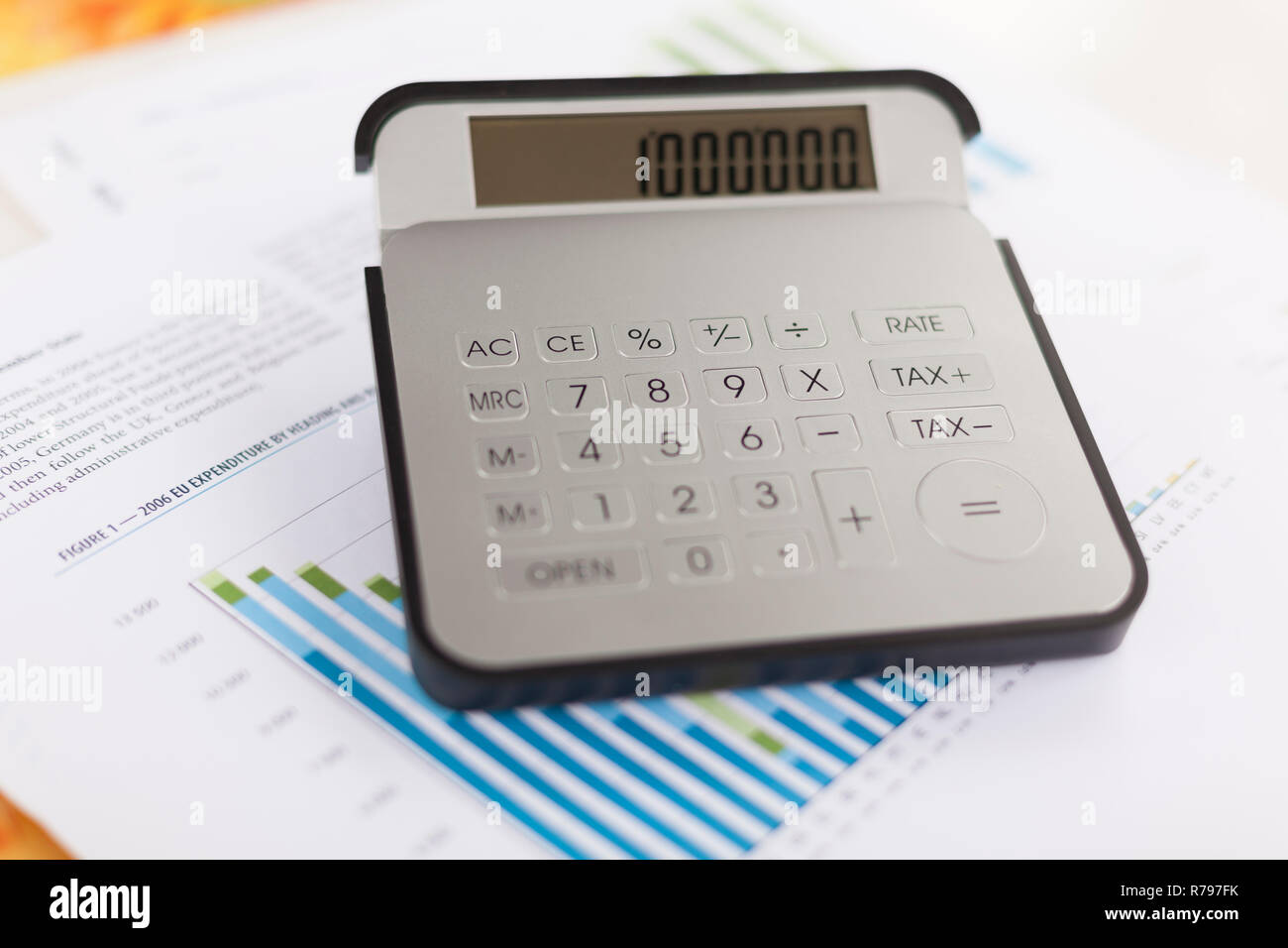 Business analysis - accounting report with calculator Stock Photo - Alamy