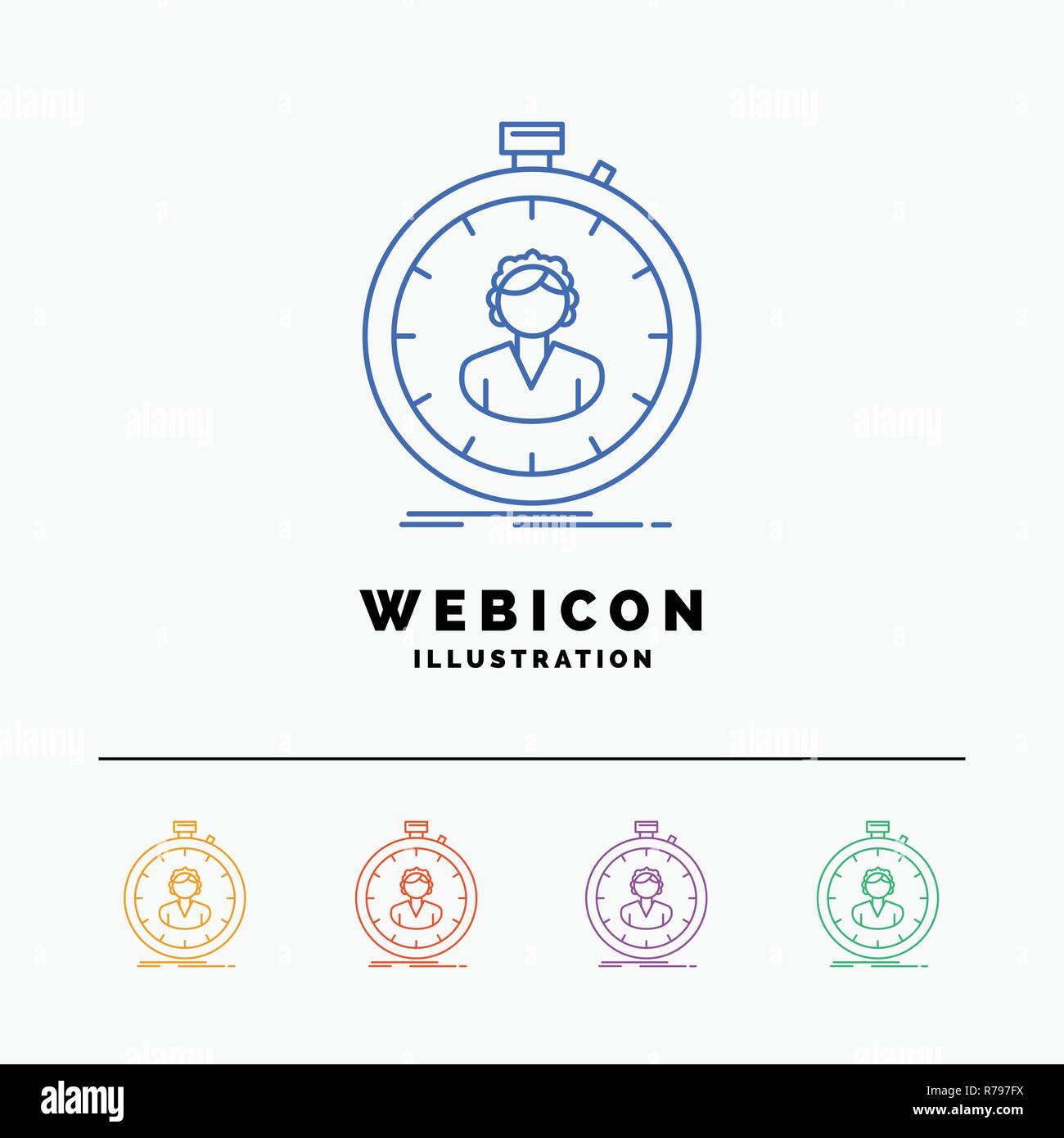 Fast Speed Stopwatch Timer Girl 5 Color Line Web Icon Template Isolated On White Vector