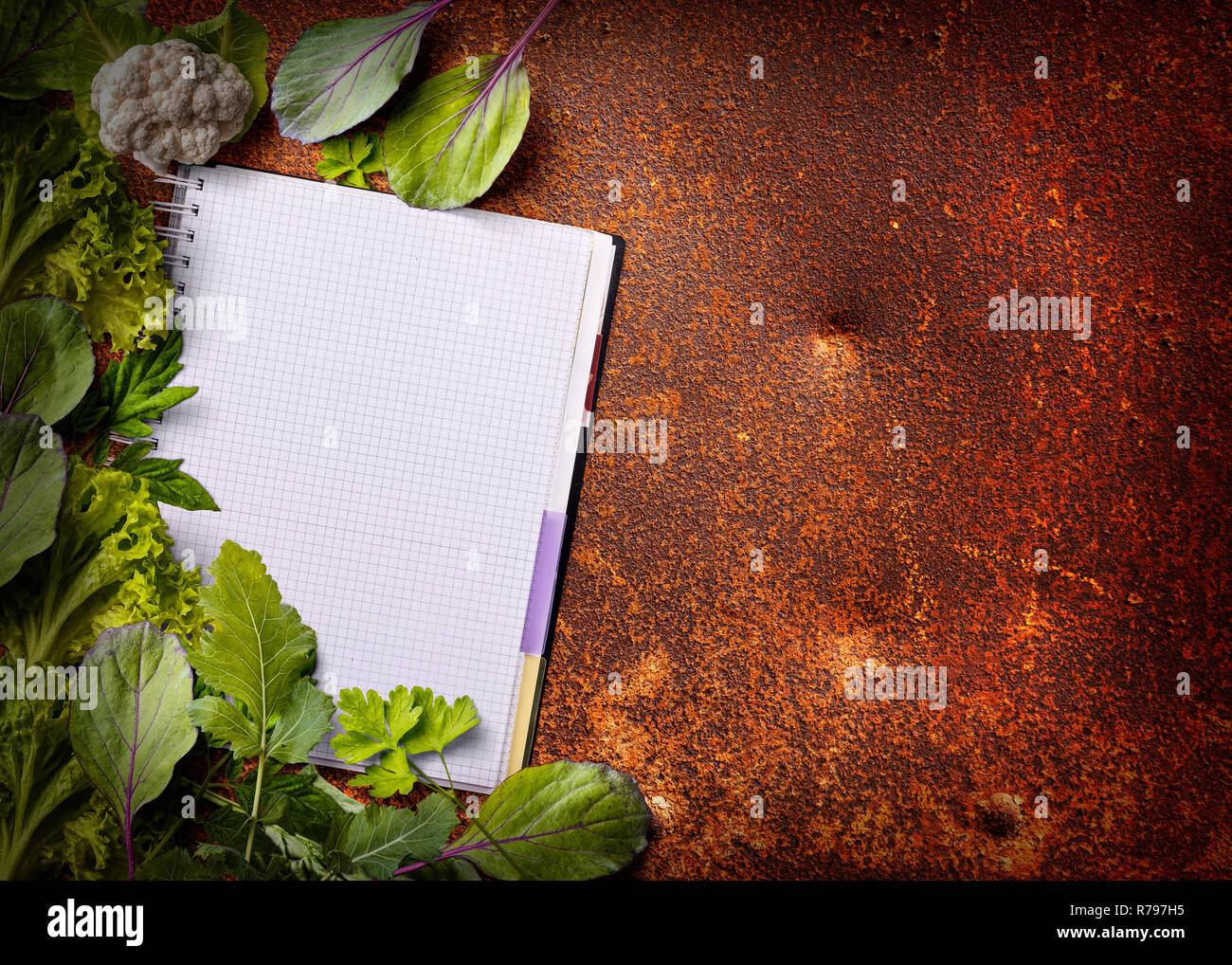 Open menu book with fresh greens Stock Photo - Alamy