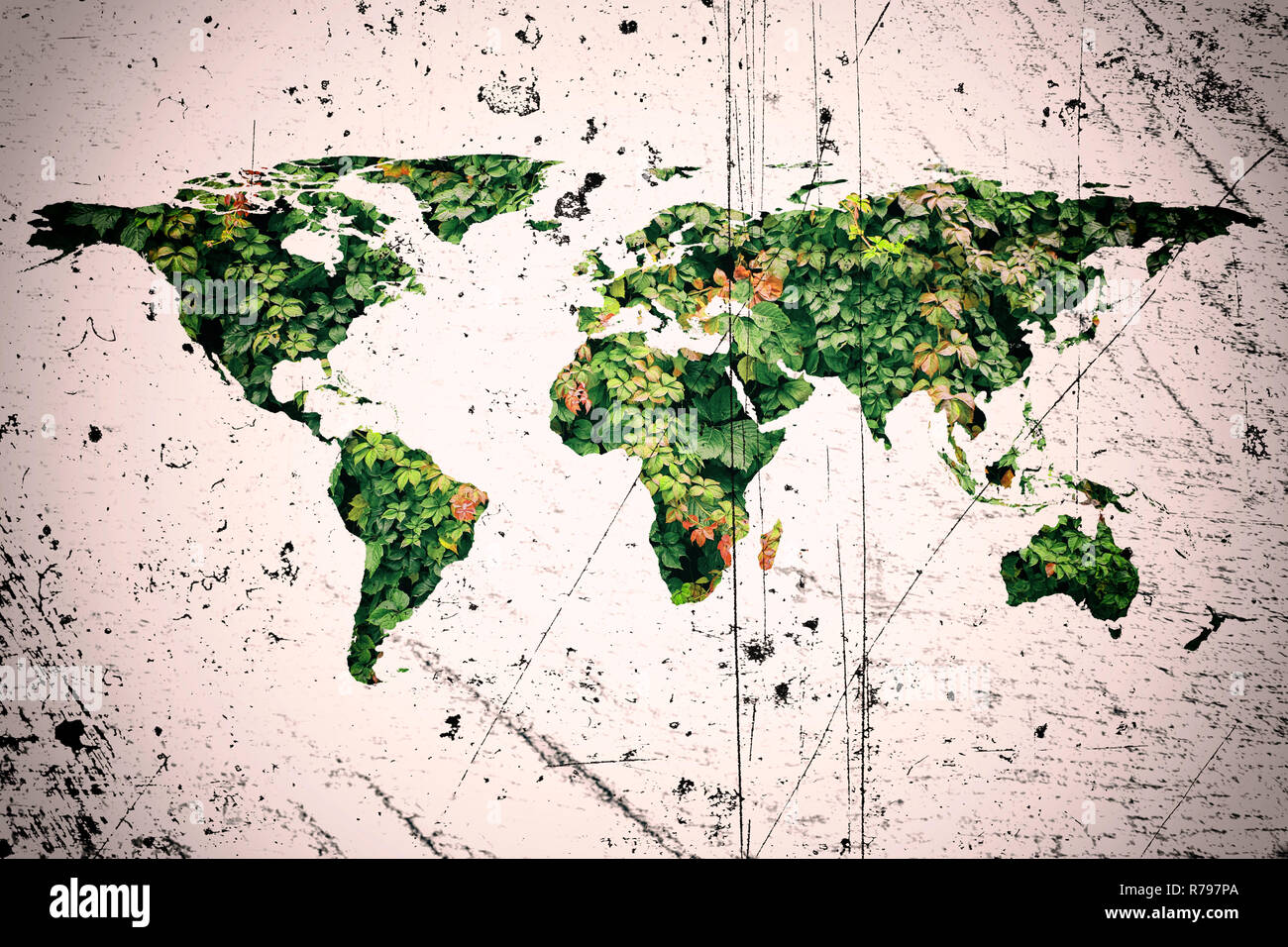 world map and leaves Stock Photo - Alamy
