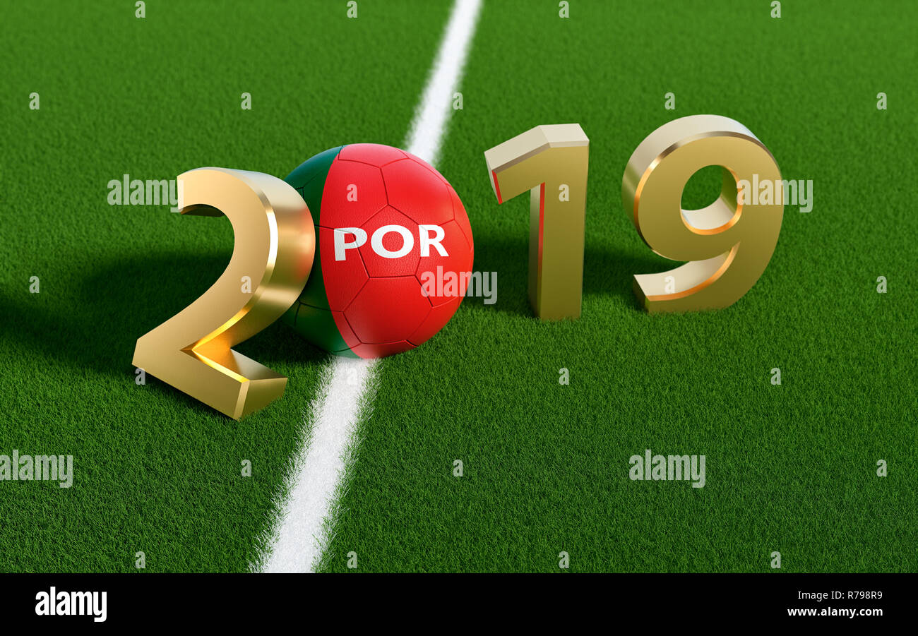 Soccer 2019 - Soccer ball in Portugal flag design on a soccer field ...
