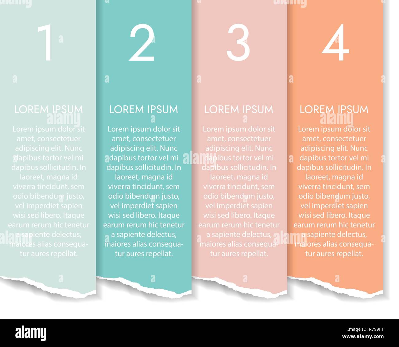 Set of four color vertical infographics of torn paper with numbers and ...