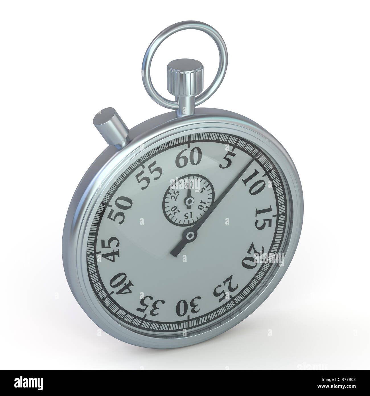 Analogue metal stopwatch on the white background. 3D rendering Stock ...