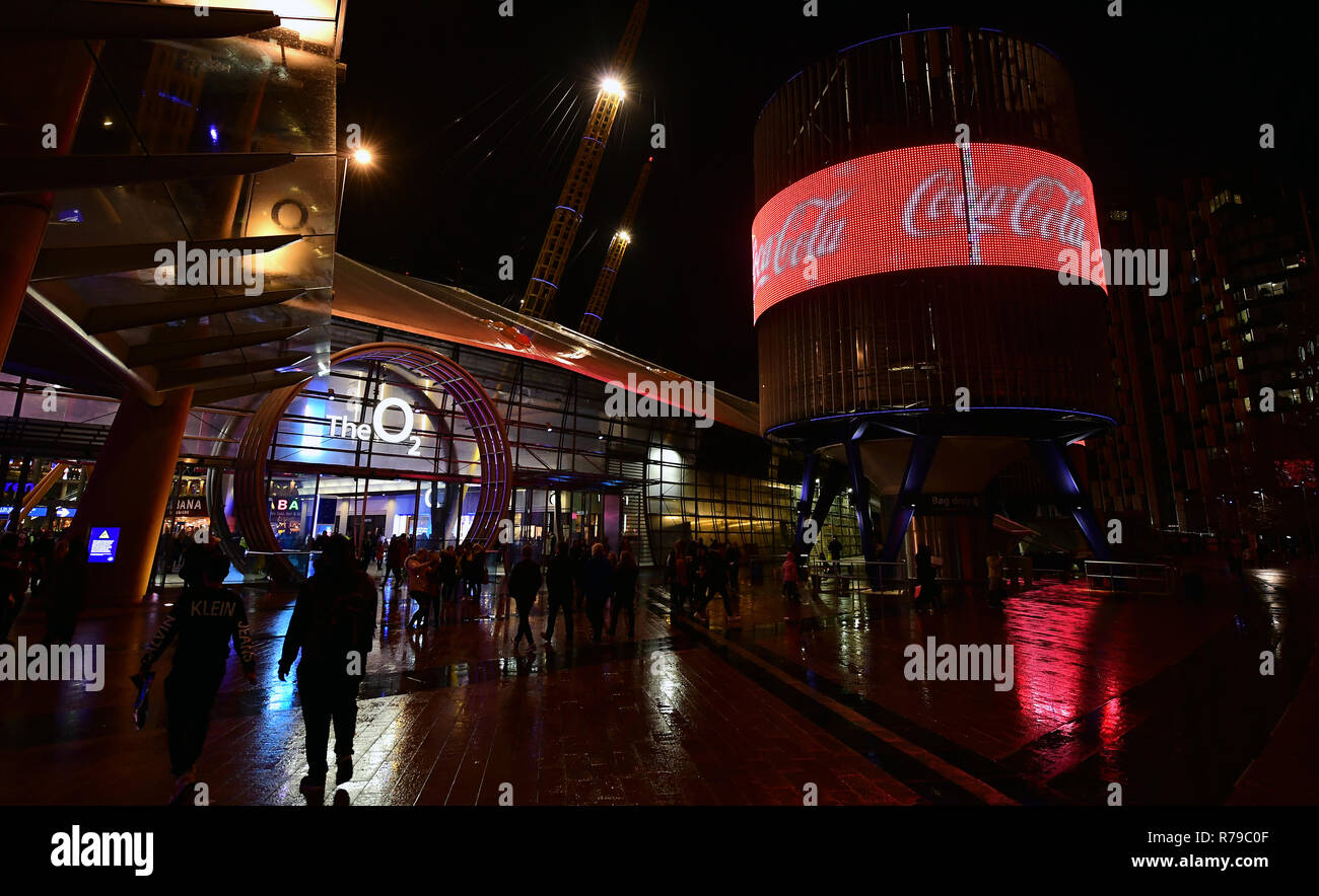 A general view of Coca-Cola branding outside the O2 Arena during day ...