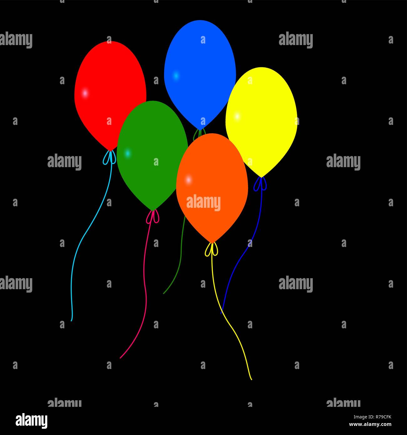 Five colorful balloons isolated by black background Stock Vector Image ...