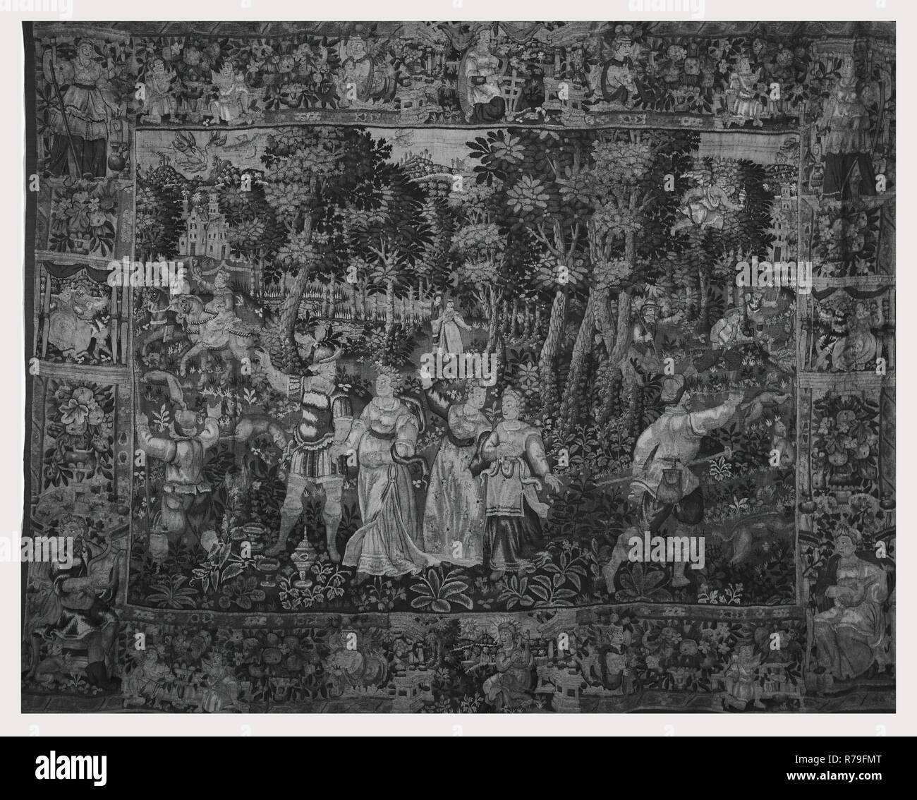 Game park with falconers, other hunters and nobles Stock Photo - Alamy