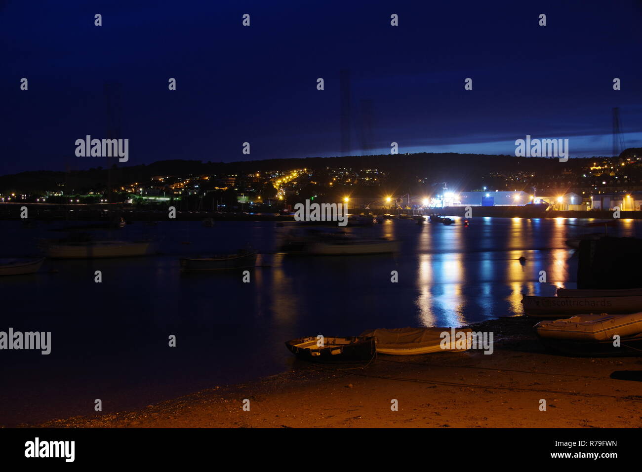 Teignmouth Back Beach Harbour and River Teign at Night. Devon, UK Stock ...