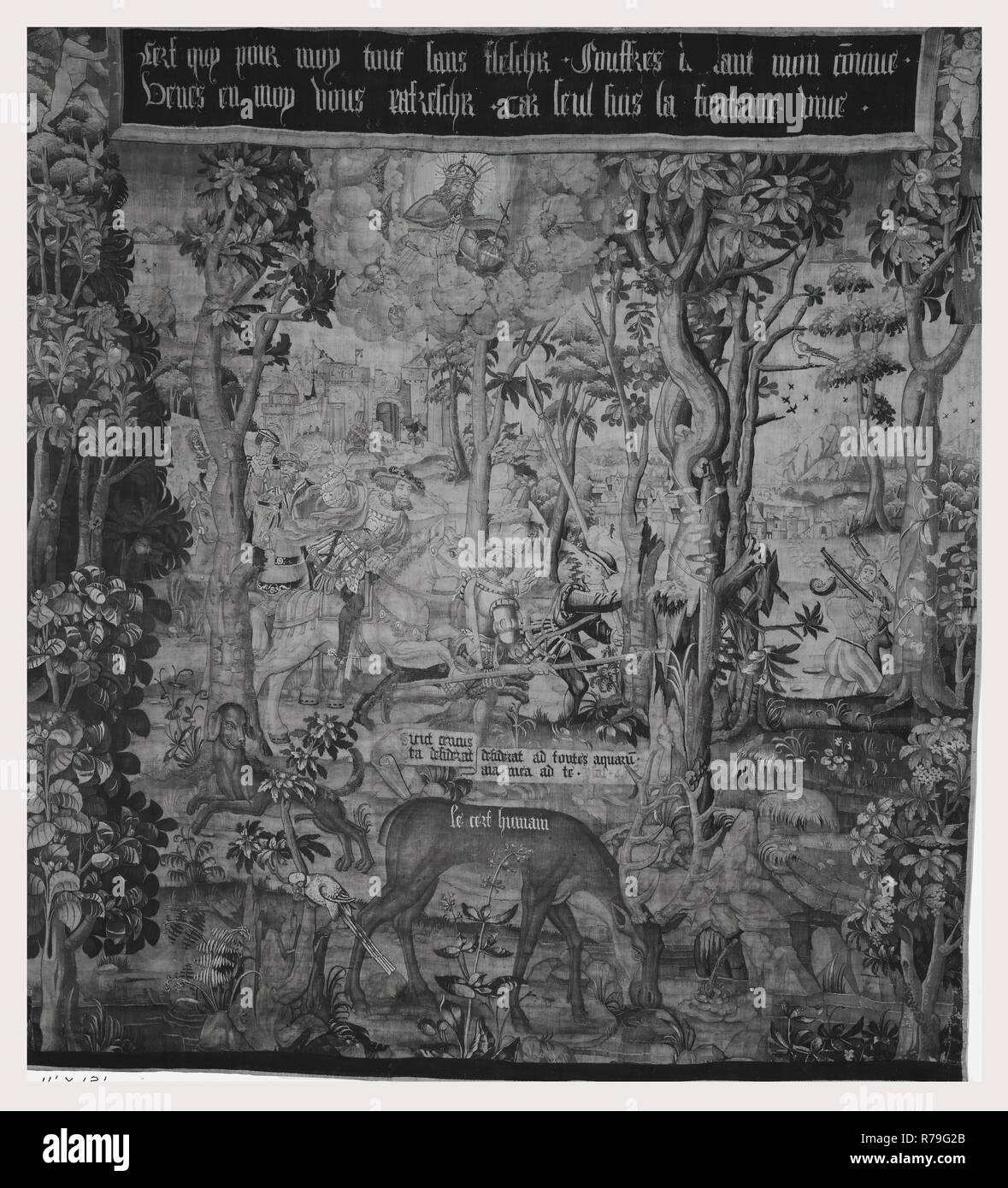 God protecting "human" stag from hunters Stock Photo - Alamy