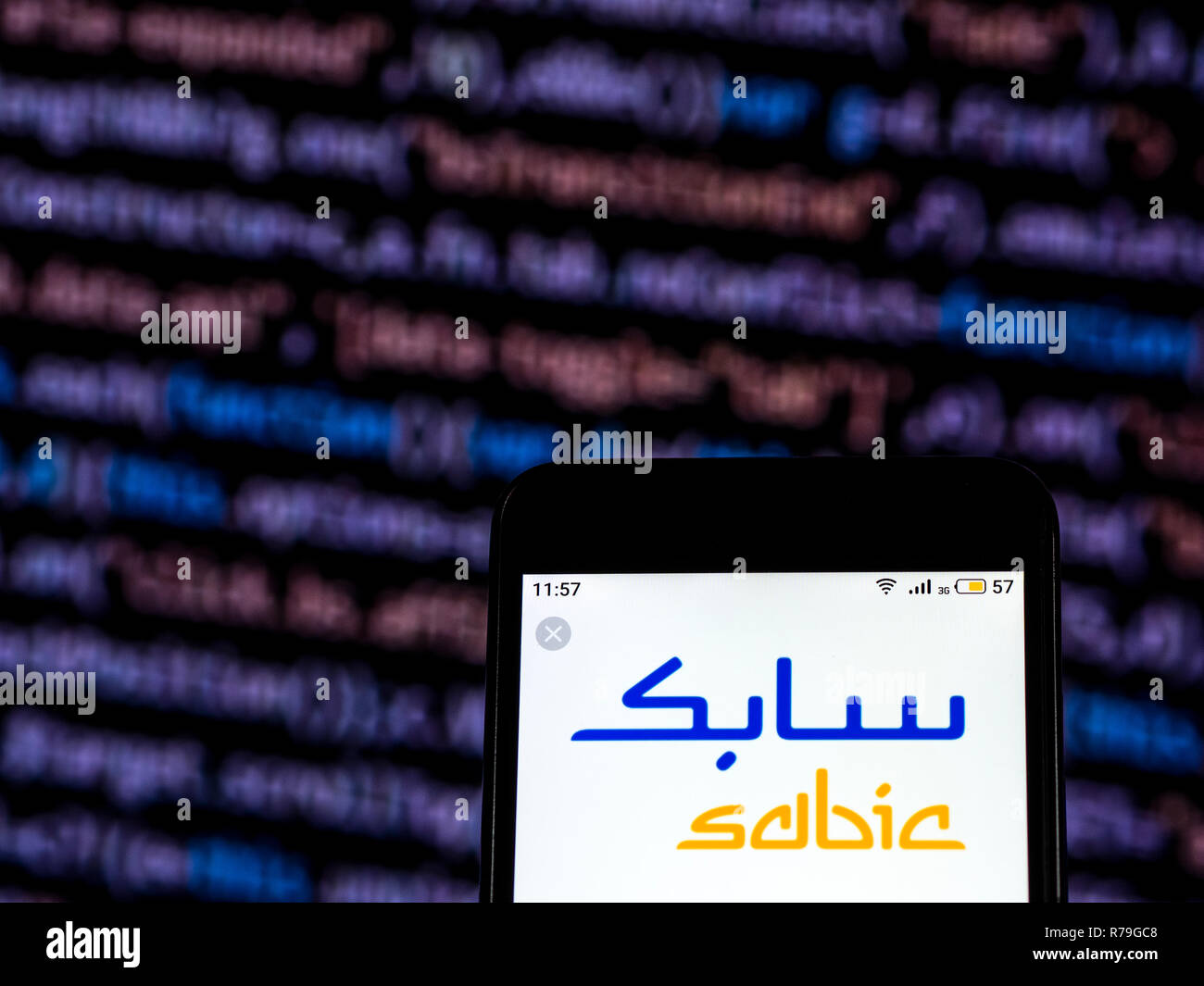 SABIC Petrochemical manufacturing company logo seen displayed on smart ...