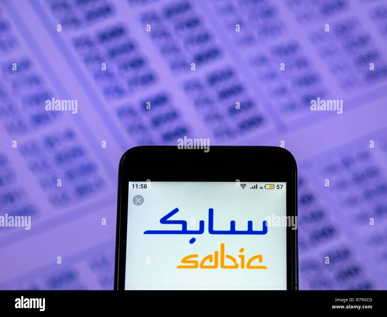 SABIC Petrochemical manufacturing company logo seen displayed on smart ...