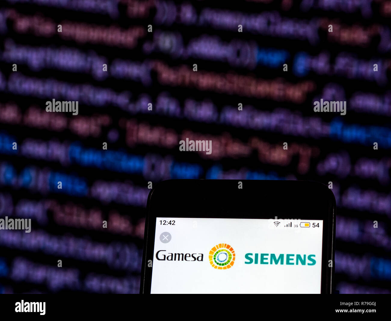 Siemens Gamesa Renewable Energy logo seen displayed on smart phone ...