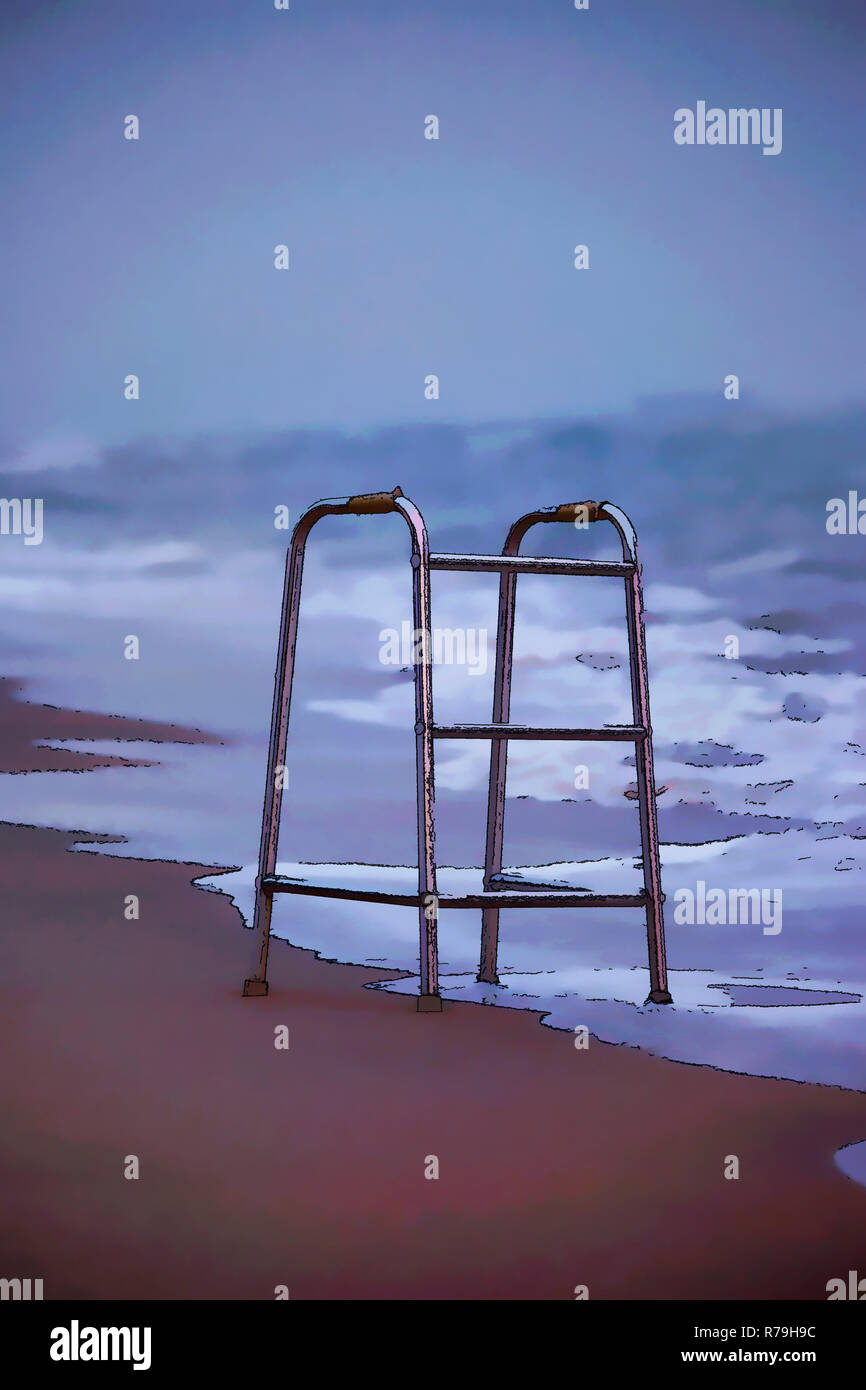 Illustration, drawing style, walking aid Placed on the beach Stock ...