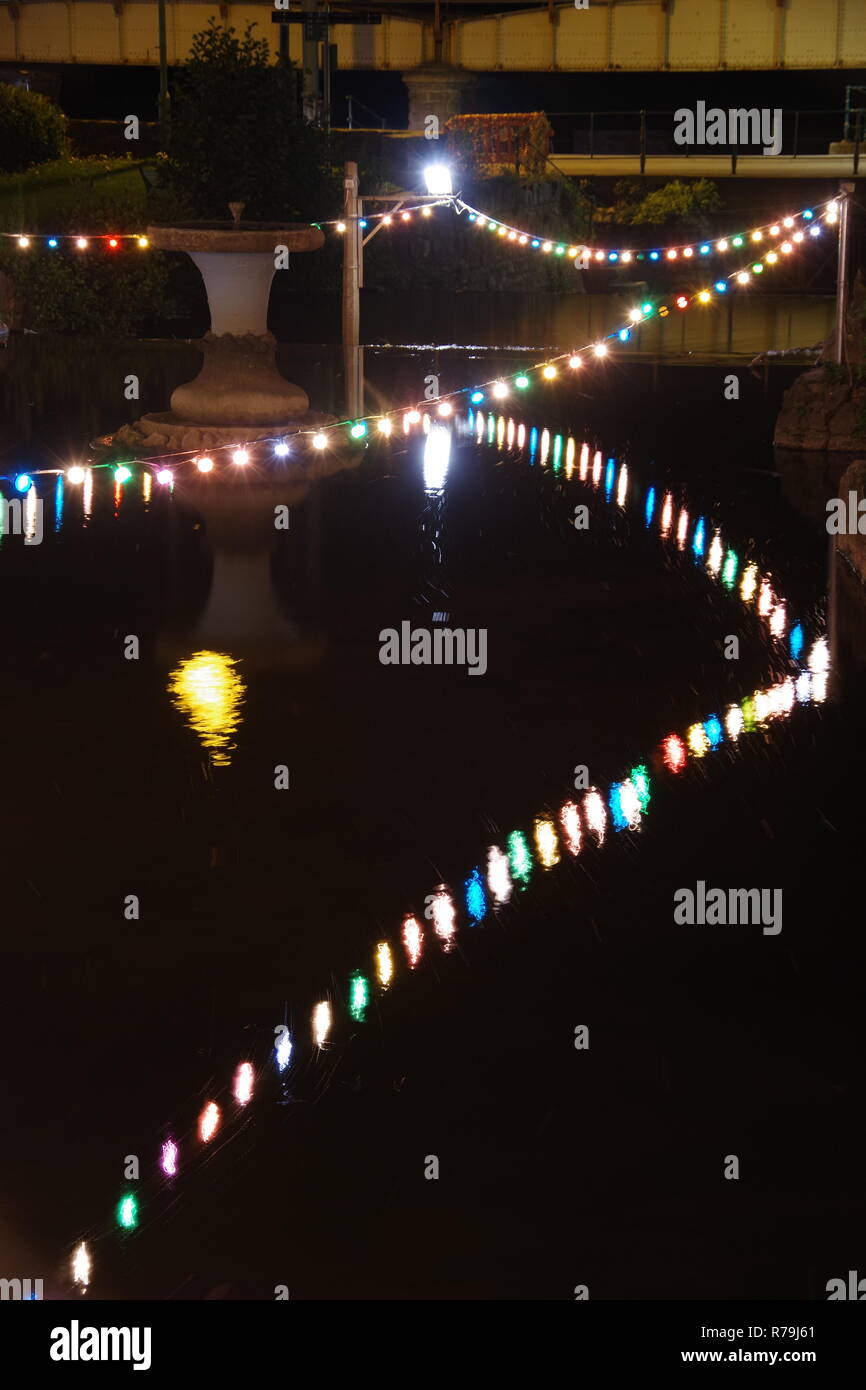 Fairy Lights over Dawlish Water Brook on a Summer Night. Traditional ...