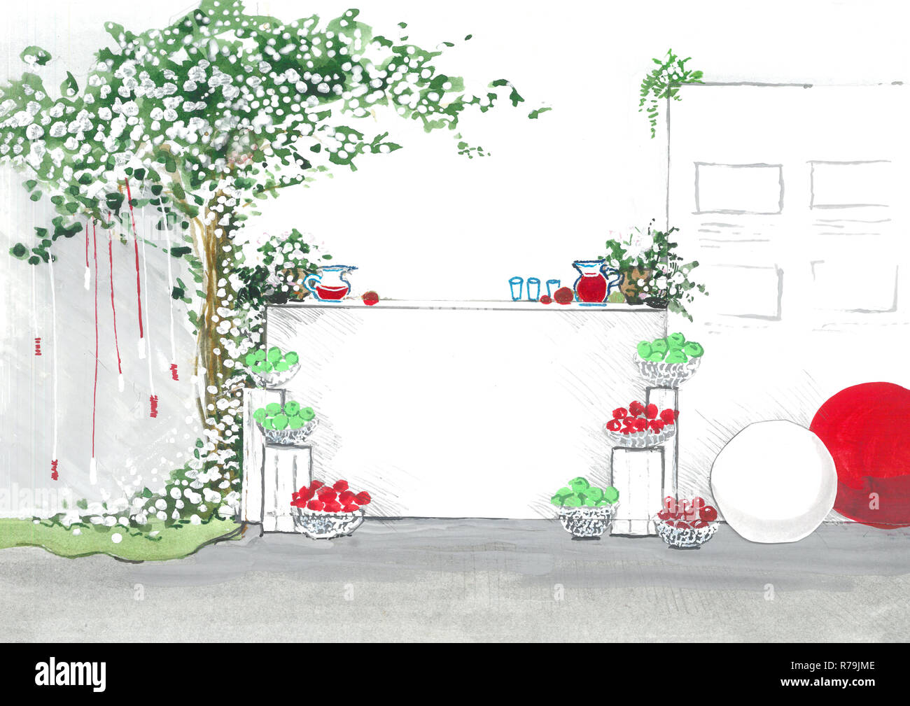 Sketch of a festive reception. Thematic decor of the interior Stock ...