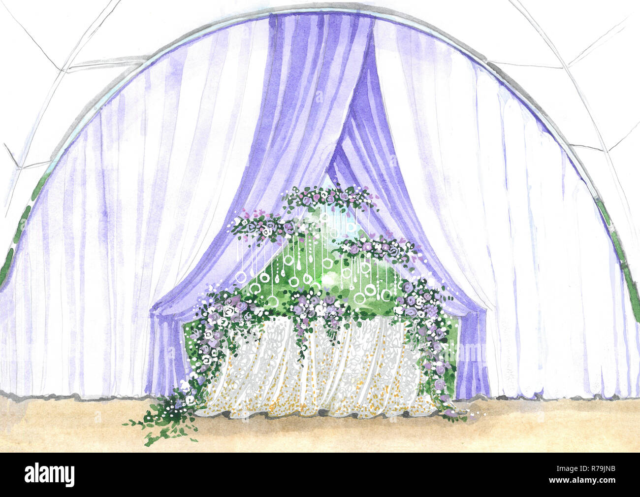 Sketch of the wedding table. Festive table. A table for newlyweds ...