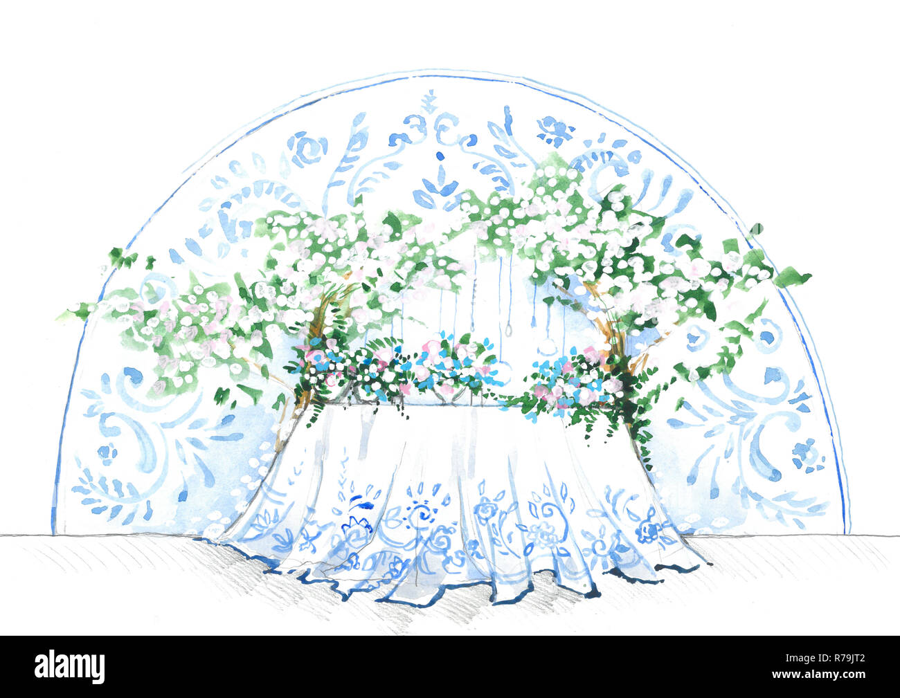 Sketch of the wedding table. Festive table. A table for newlyweds ...