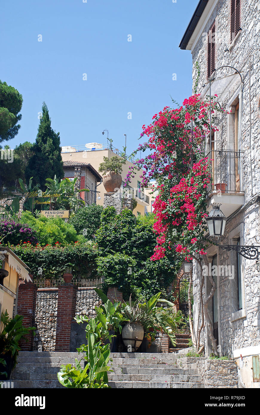 Typical historic building in Taormina, Sicily, Italy Stock Photo - Alamy