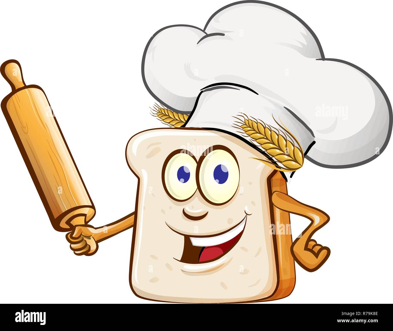 bread chef with rollin pin cartoon isolated on white background Stock ...