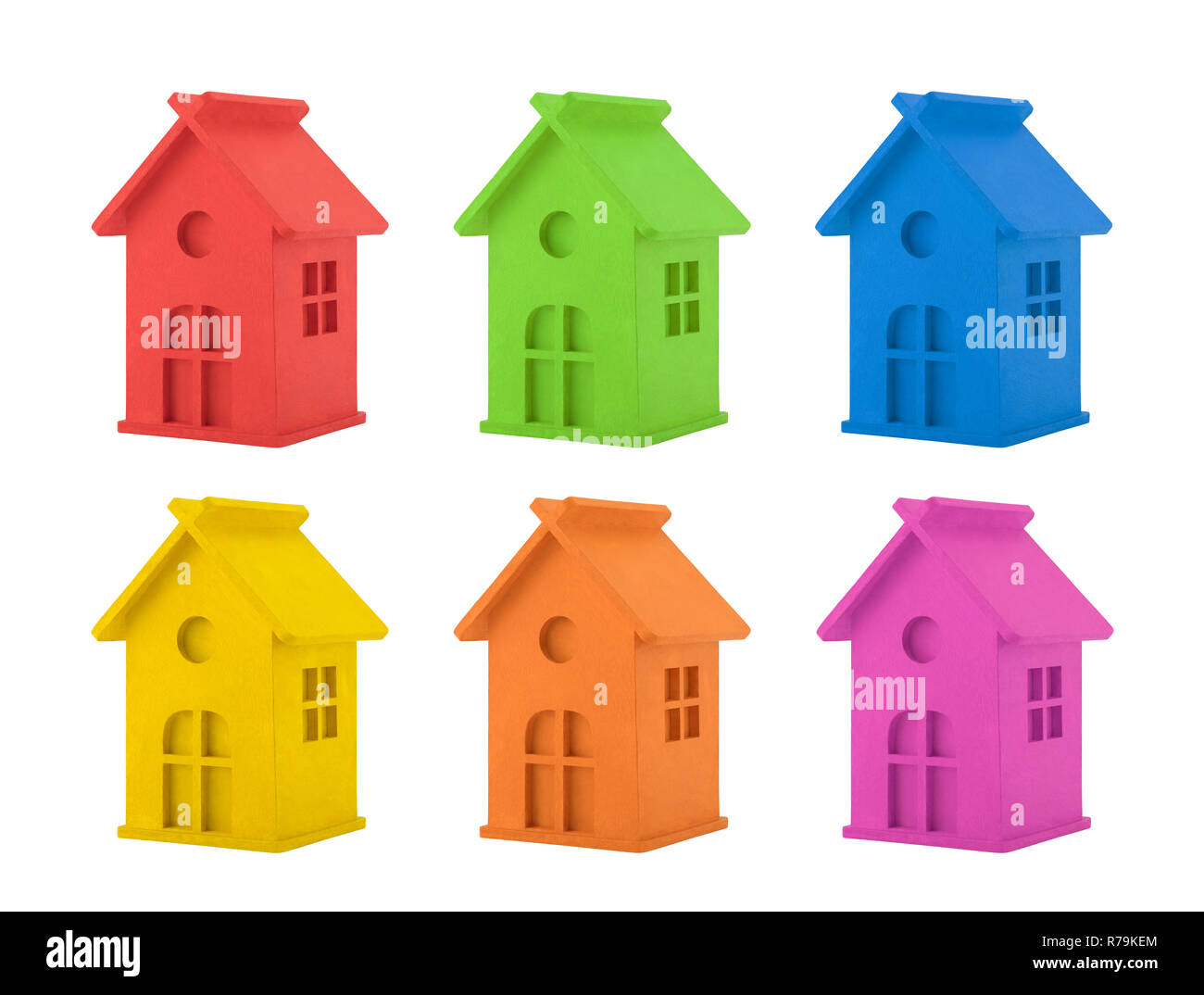 Colorful house miniatures isolated on white background Stock Photo - Alamy