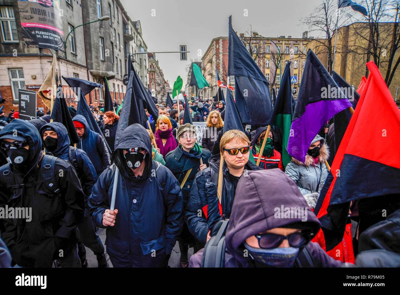 Members of Polish anti fascist movement seen with flags during the ...