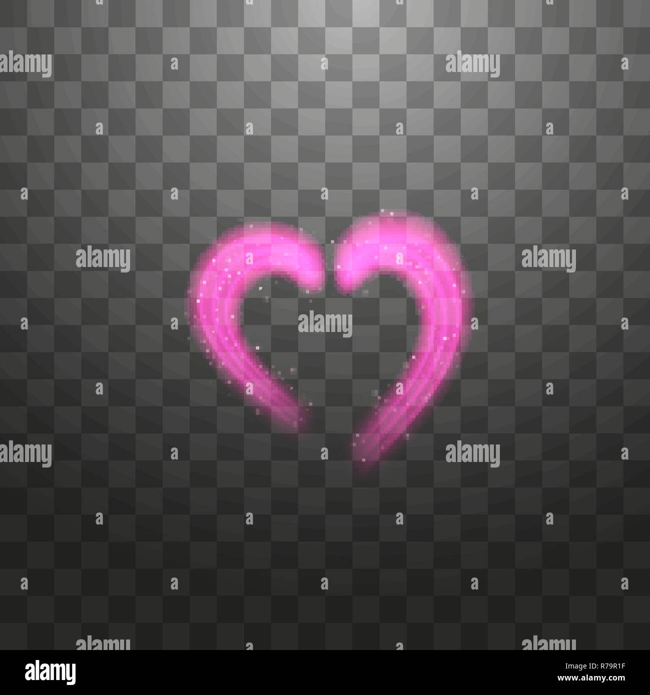 Bright neon heart. Heart sign on dark transparent background. Neon glow ...