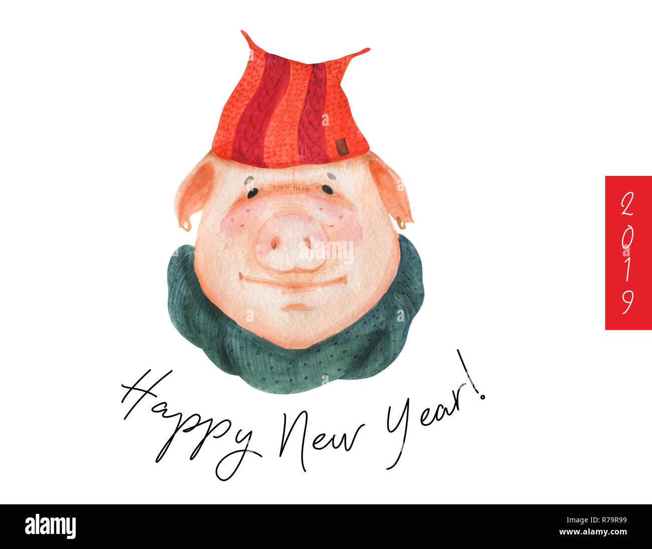 Happy New Year postcard Boy Teen Pig 2019 Stock Photo - Alamy