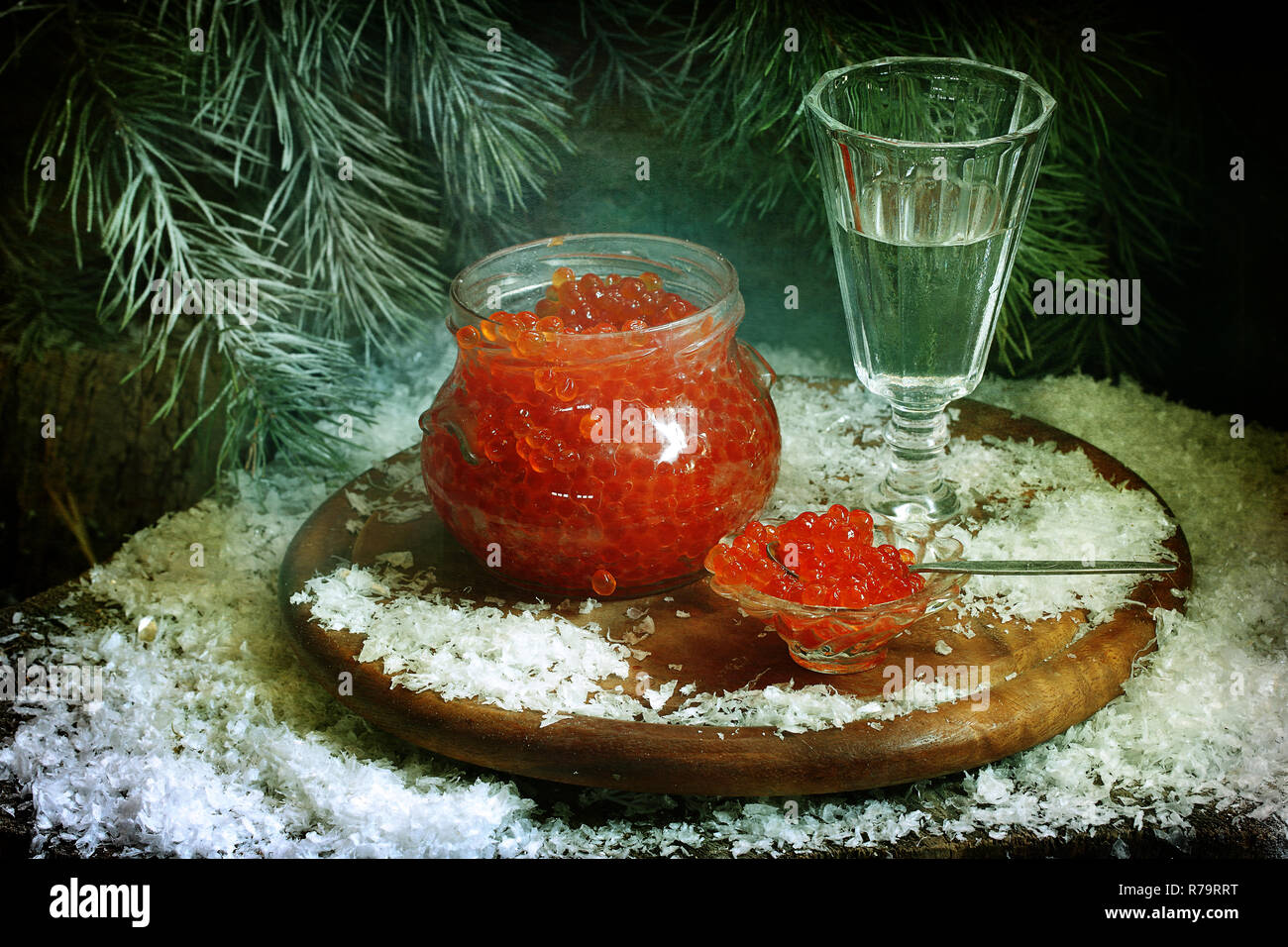 Still life with red caviar and vodka Stock Photo - Alamy