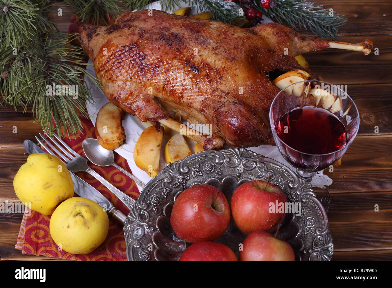Roasted Goose on the Christmas Table Stock Photo - Alamy