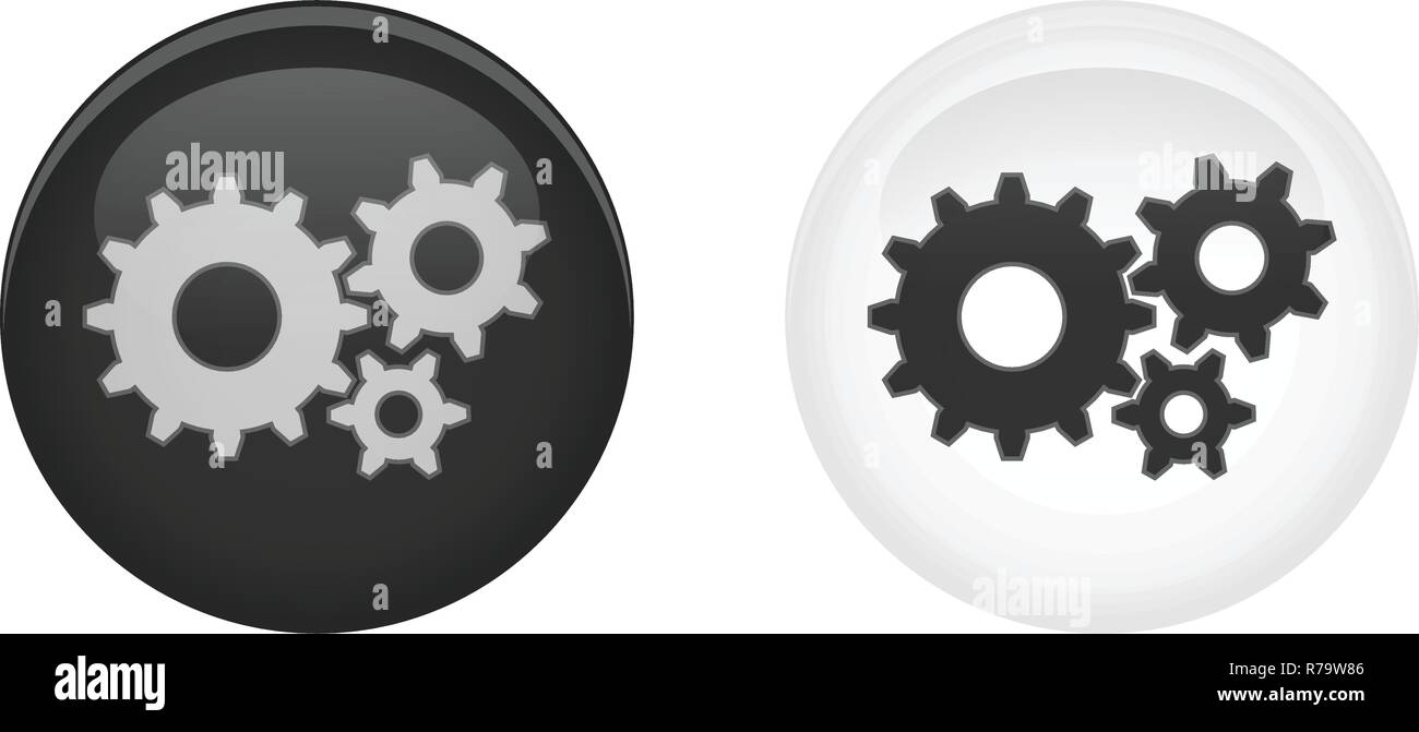 Simple settings 3d button. Gears/Cog wheel symbol in circle. Dark and ...