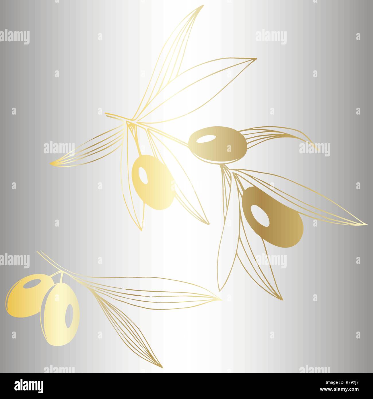 Vector Golden olive branch. Plant botanical foliage. Golden engraved ...