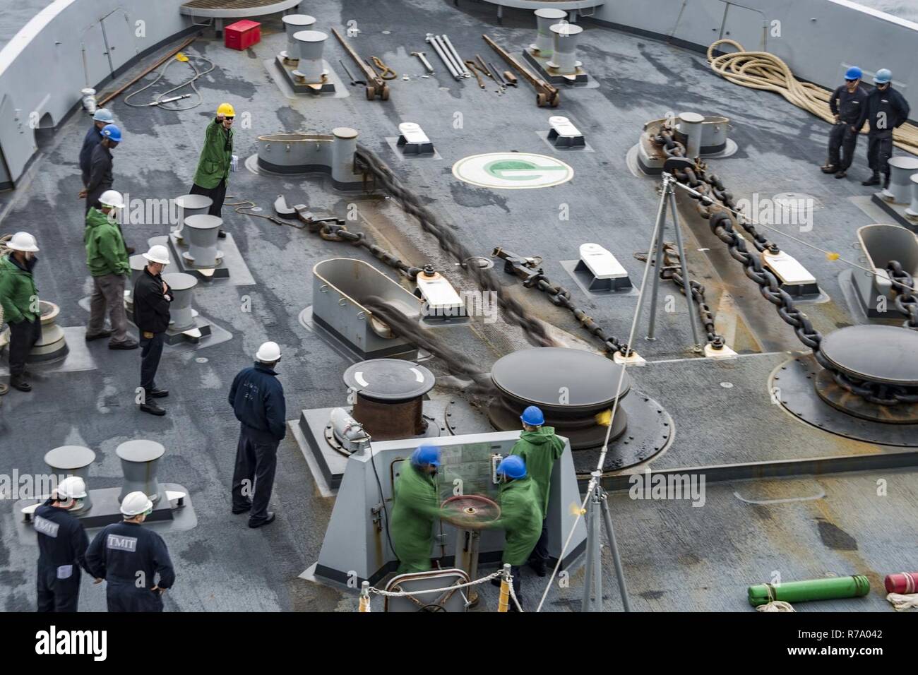 SEA OF JAPAN (May 10, 2017) Deck department personnel perform an anchor ...