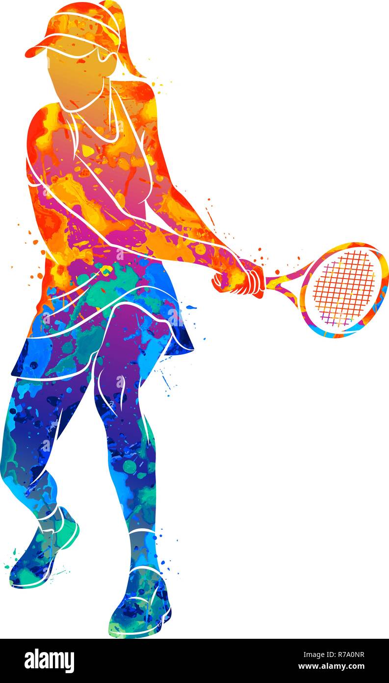 Abstract tennis player with a racket from splash of watercolors Stock ...