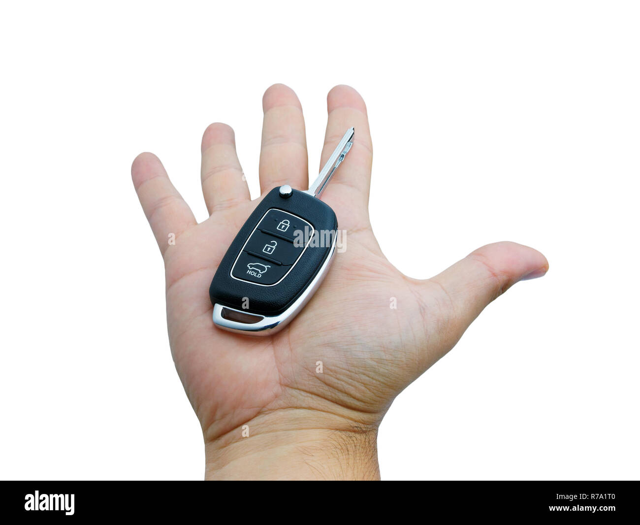 Hand holding modern technology car key isolated Stock Photo - Alamy