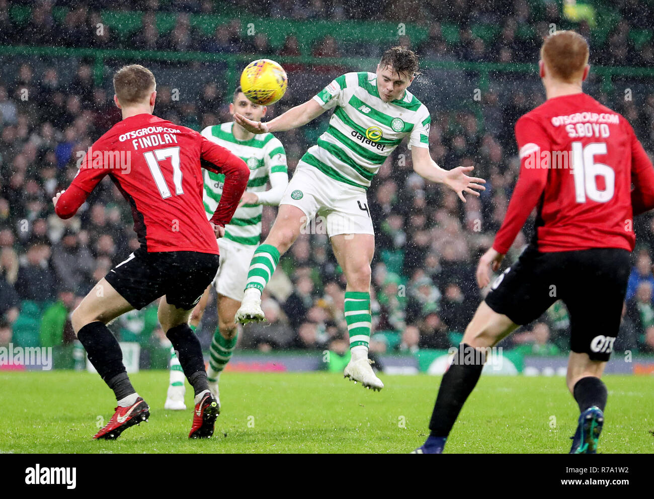 Celtic's James Forrest heads the ball during the Ladbrokes Scottish ...