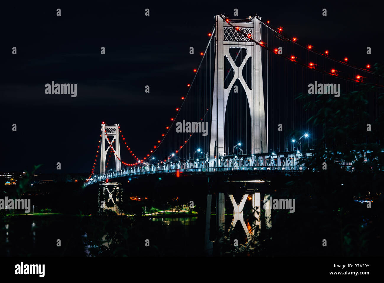The Mid-Hudson Bridge at night, in Poughkeepsie, New York Stock Photo ...