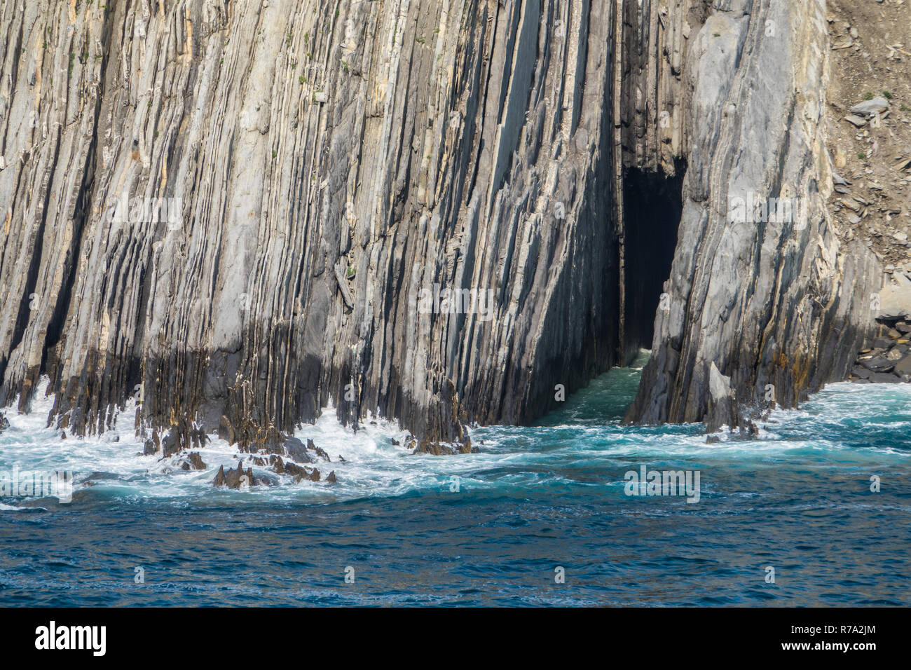 Detail of the coast cliffs and strata layers in Bizkaia, Basque Country ...
