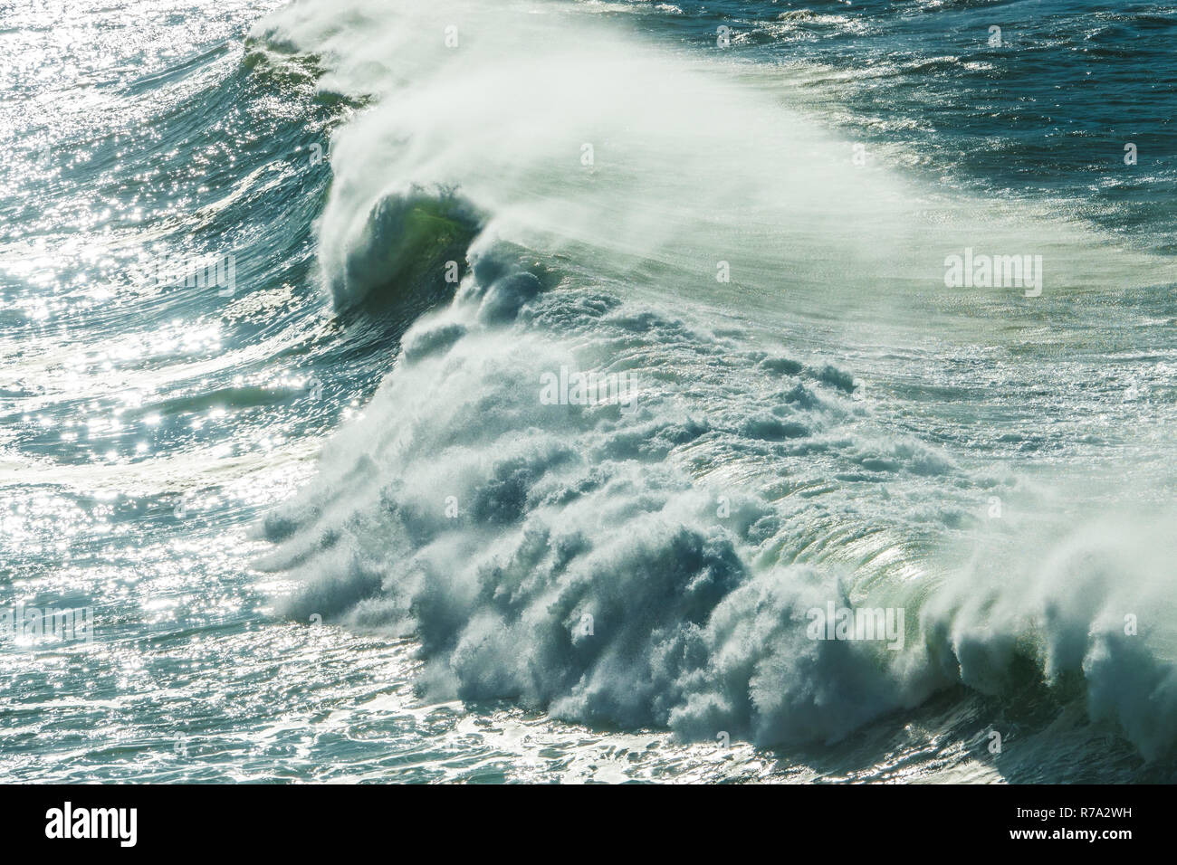 Sea wave tails in windy day, Basque Country Stock Photo - Alamy