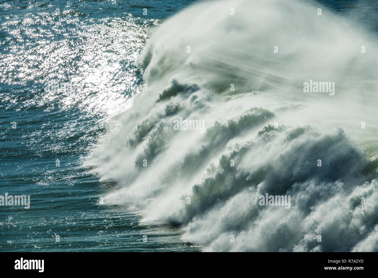 Sea wave tails in windy day, Basque Country Stock Photo - Alamy