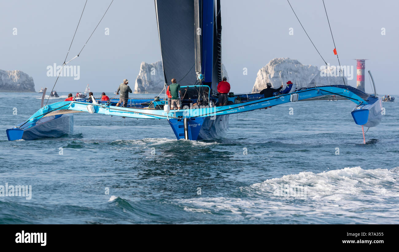 The Solent, 7th July 2018; Rear View of MOD 70- Trimaran Operated by ...