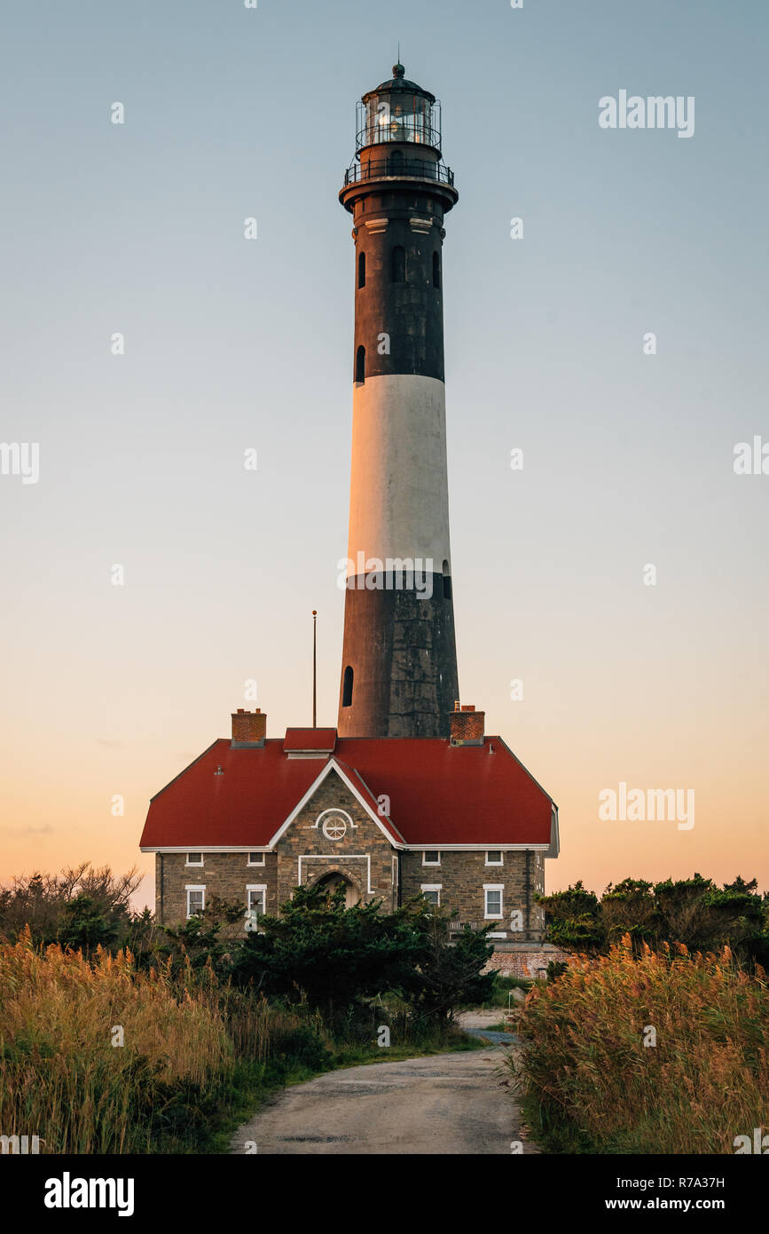 Fire Island Lighthouse at sunset, on Long Island, New York Stock Photo ...