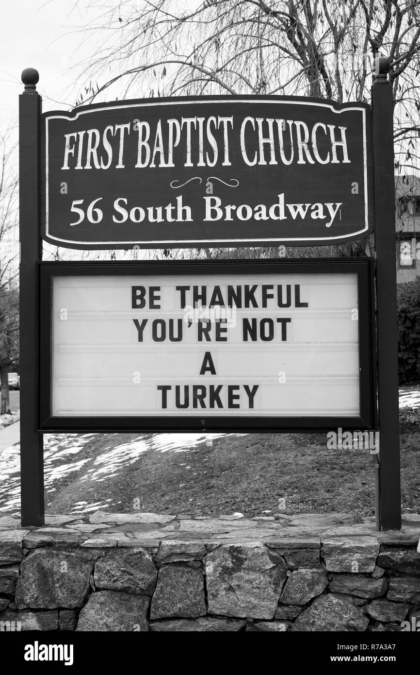"Be Thankful You're Not A Turkey" sign in Tarrytown, New York Stock ...